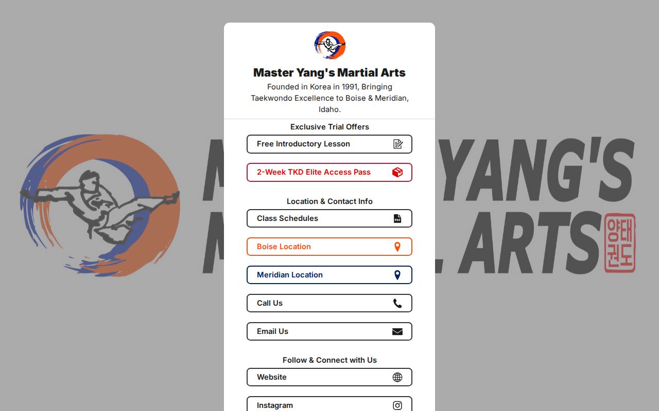 Welcome to Master Yang’s Martial Arts